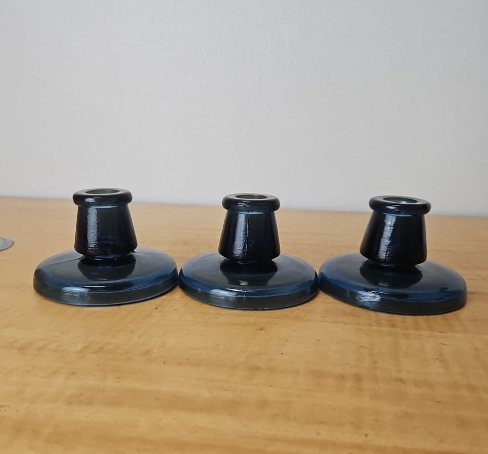 Set of 3 Ikea Design Maria Kariis Blue Glass Low Candlesticks ...