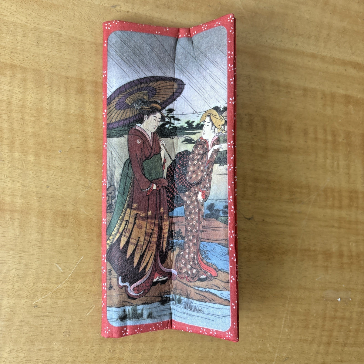 Vintage Japanese Geisha Girl Umbrella Rice Paper Bi-Fold Wallet Checkb ...