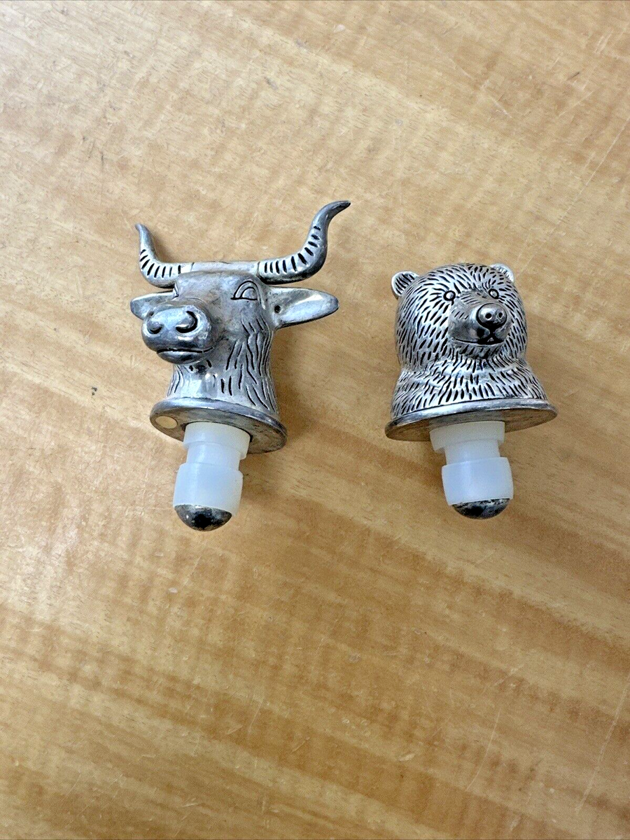 Neiman Marcus Silver Plate Bull & Bear Stock Market Wine Bottle Stoppe ...