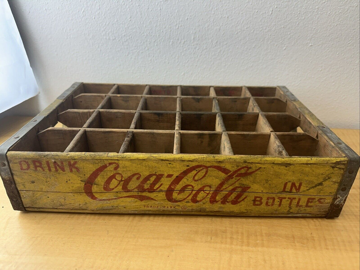 Old drink Coca-Cola wooden case Box yellow and red coke soda adv 24 bo ...