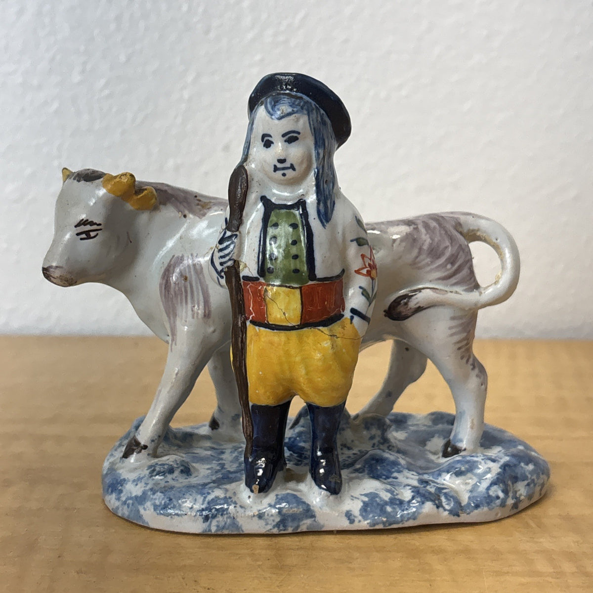 Antique 18th Century Delftware Cow and Boy Figurine Signed IHF ...