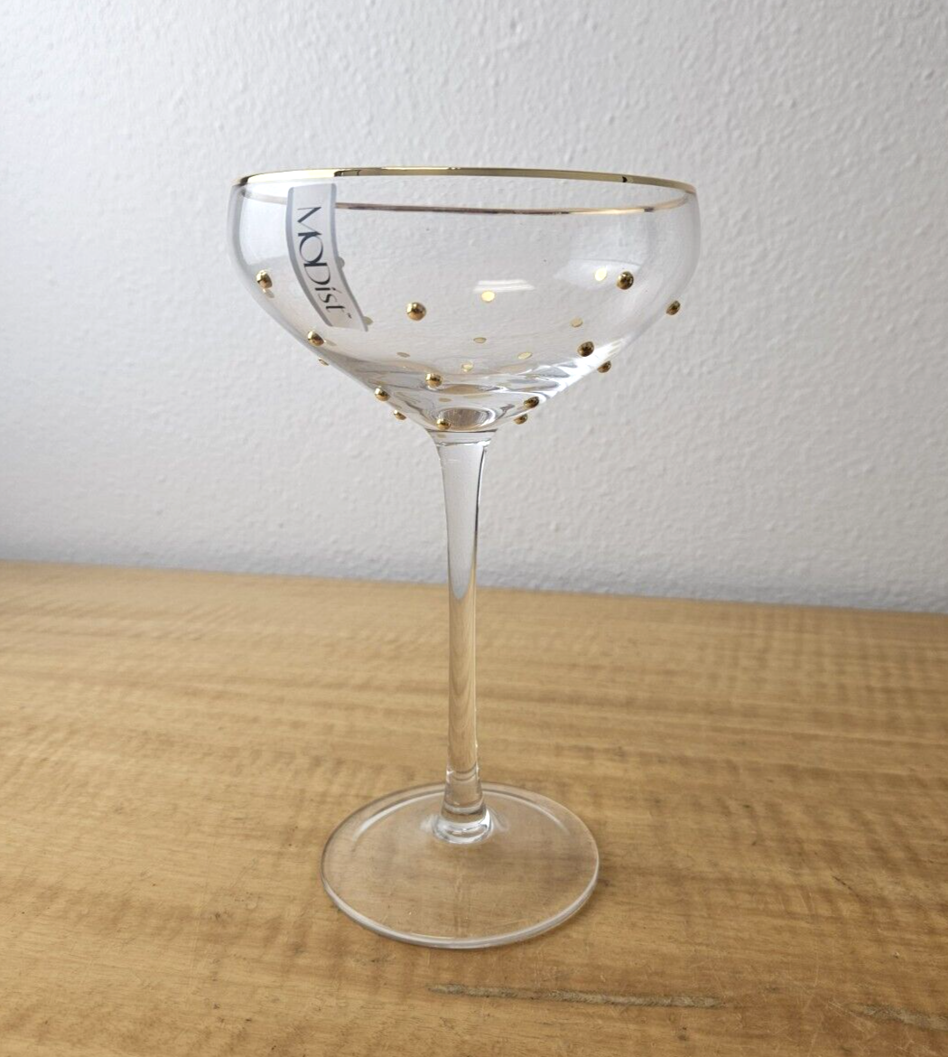 MODist Gold Rimmed 7 1/4" Champagne Glass Coupe with gold dots 4 avail ...