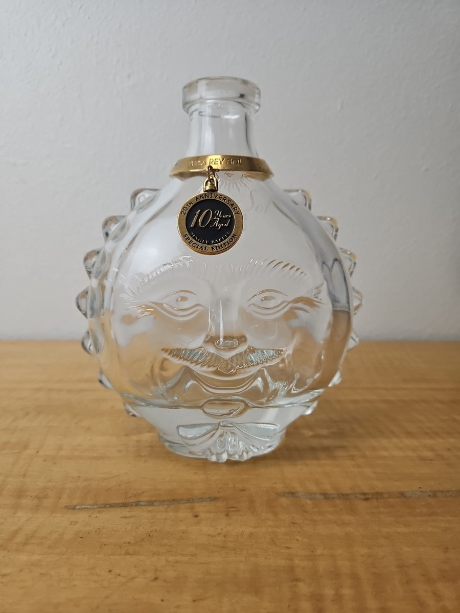 Rey Sol Tequila 20th Anniversary Special Ed Glass Bottle label, medall ...