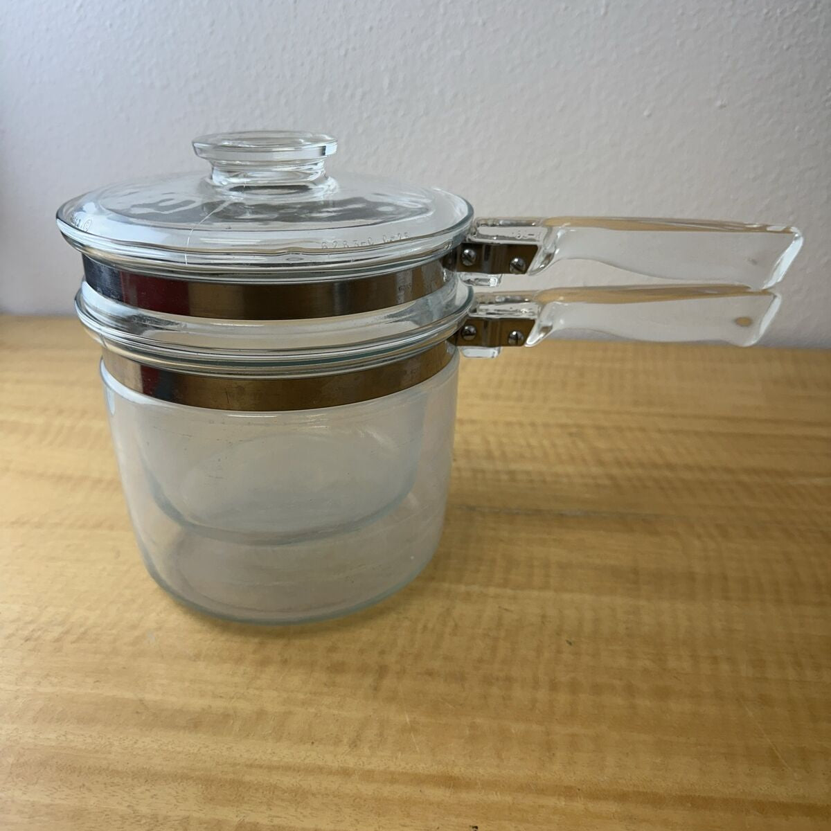 Vintage Pyrex Flameware Clear Glass Double Boiler Pots w/ Lid 1 1/2 Qu ...